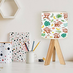 OEPWQIWEPZ Tripod Bedside Desk Table Lamp Seamless Baby Monkey Banana Tropical Leaves Cartoon Childish Jungle Wood Nightstand Lamp with Linen Fabric Shade for Nursery Bedroom Living Room Kids Room