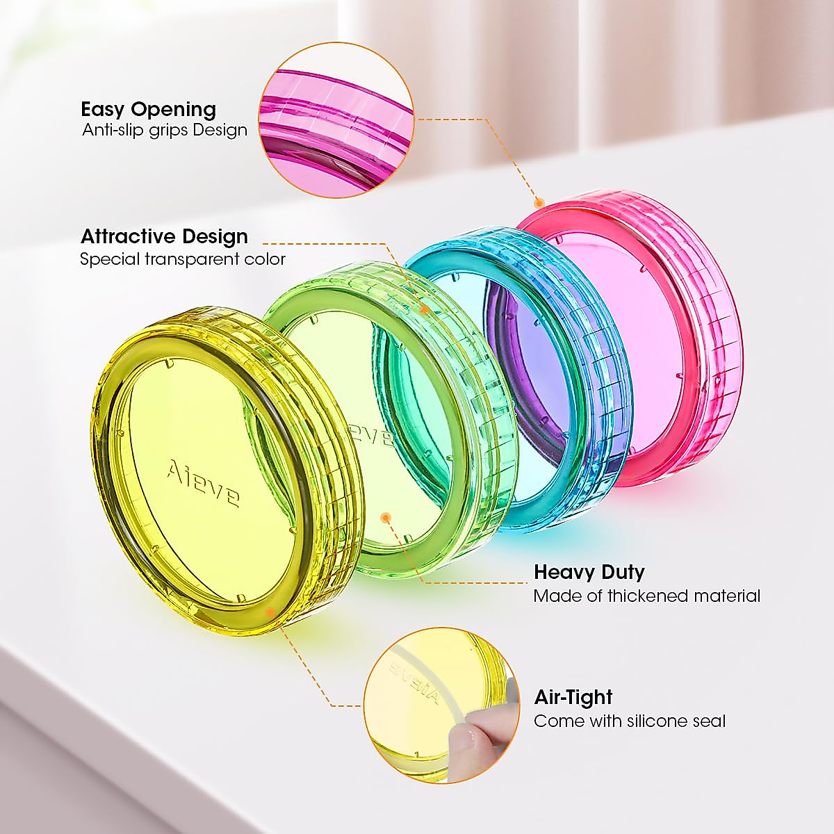 Aieve Mason Jar Lids Regular Mouth, 8 Pack Clear Plastic Mason Jar Lids for Ball, Kerr Canning Jars, Reusable Canning Lids Mason Jar Tops, Leak-Proof & Airtight