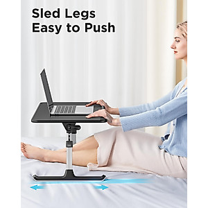 SAIJI Leather Laptop Bed Tray Table, Adjustable Laptop Stand with Removable Stopper, Portable Lap Desks with Foldable Legs, Notebook Stand Breakfast Reading Desk for Sofa Couch(Large,Black)