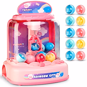 Mini Claw Machine for Kids 4-8|Electronic Arcade Game Indoor Toy with Music & Light|Candy Grabber & Prize Dispenser Vending Machine|Best Birthday Gifts for 3 5 6 7 9 Year Old Girls(10 Gashapons)