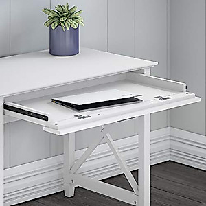 Bush Furniture Key West Computer Desk with Keyboard Tray and Storage, 54W, Pure White Oak