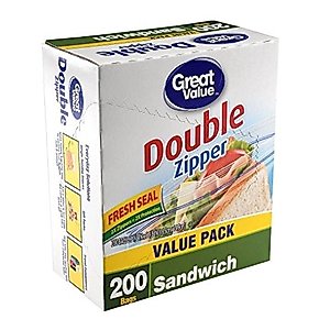Great Value Double Zipper Sandwich Bags, 200 Count Add a Ribbon to Turn Treats Like Cookies or Candy Into a Quick Gift