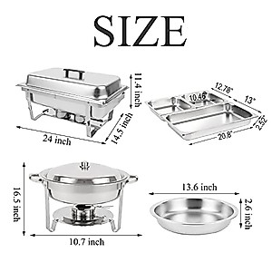 Restlrious Chafing Dish Buffet Set Stainless Steel 5QT Round & 8QT Rectangle Foldable Chafers & Buffet Warmers Set, w/Full & Half Size Food Pan, Water Pan, Fuel Holder & Lid for Catering Event, 5 Pk