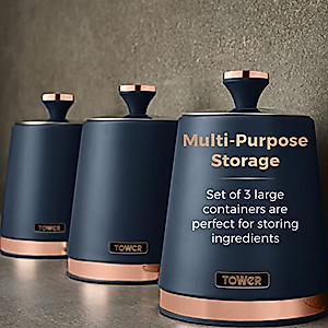 Tower T826131MNB Cavaletto Set of 3 Storage Canisters for Tea/Coffee/Sugar, Steel, Midnight Blue and Rose Gold