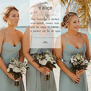 Yalice Tiny Pearl Choker Necklace Chain Short Pendant Necklaces Floating Wedding Bridesmaid Jewelry for Women (Gold)