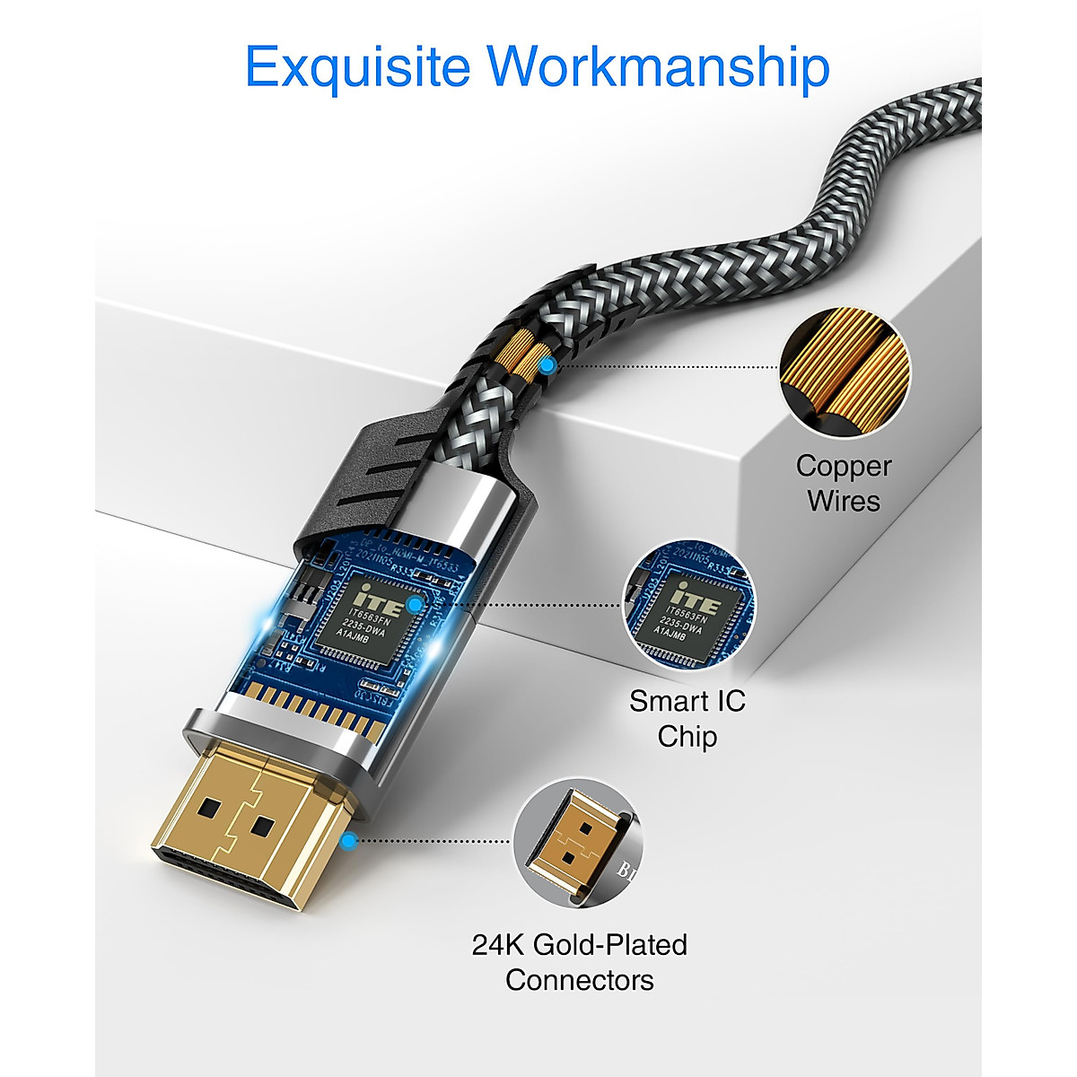 BlueRigger DisplayPort to HDMI 4K 60Hz Cable 15FT - (Uni-Directional, DP to HDMI Cord, HDR, HDCP 2.2, Display to HDMI Male Video Cable) - Compatible with PC, Laptop, HDTV, Monitor, Projector