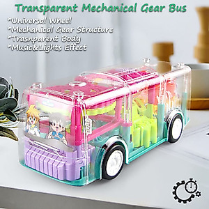 Miracland Transparent Mechanical Gear Bus, Transparent Gear Car Toy Concept Racer Toy Electronic Vehicle Toy Universal Wheel Car Toy STEM Car Toy with Lights and Music (Bus)