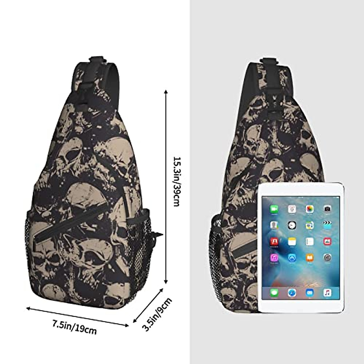 FyLybois Skull Sling Bag Crossbody Travel Hiking Bags Mini Chest Backpack Casual Shoulder Daypack for Women Men with Strap Lightweight Outdoor Sport Climbing Runners