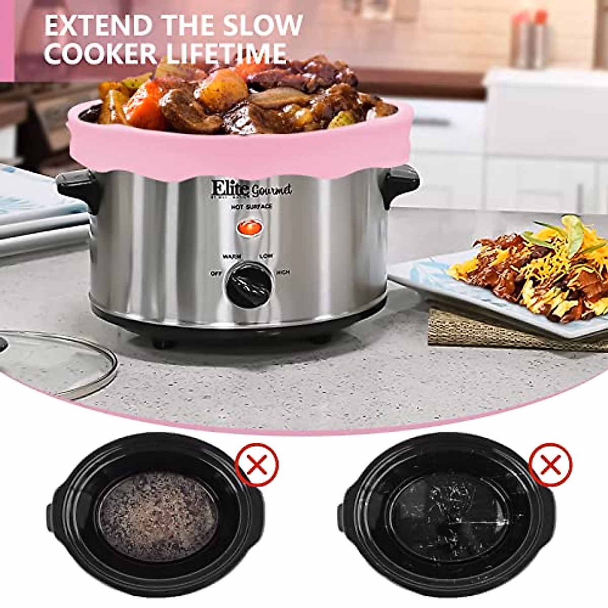 3 Pack Slow Cooker Liners Leakproof Newly Upgraded, Easy Clean Crock Pot Liners Reusable Silicone Bag Liners Fit 7-8 Quarts Oval or Round Pot