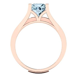 Clara Pucci 3.4ct Princess Cut Solitaire Swiss Blue Topaz Engagement Promise Anniversary Bridal Ring Band set Sliding 14k Rose Gold 8