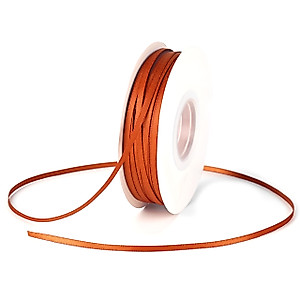 DINDOSAL Thin Terracotta Ribbon 1/8 Inch Double Face Burnt Orange Silk Satin Ribbon for Crafts Gift Wrapping Christmas Ornaments Hanging Tags - 100 Yards