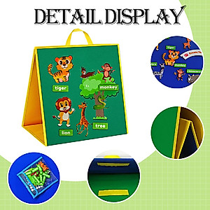 Topwon Felt Board for Kids, Folding Flannel Playboard Preschool Toddler Stories Boards, Animal Story Learning Double-Side Stand Flannel Board (Including Animal Felt)