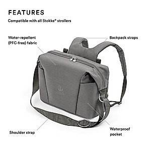 Stokke Xplory X Changing Bag, Modern Grey - Doubles As Shoulder Bag or Backpack - Includes Foldable Changing Mat - UPF 50+, Water Repellent, Easy to Clean