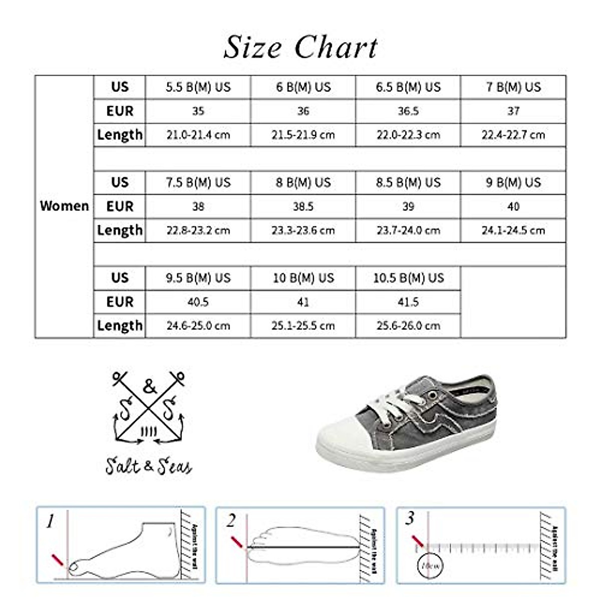 SALT&SEAS Women's Canvas Fashion Sneakers Low Top Lace Up Comfortable Casual Shoes Walking Flats Grey, 10