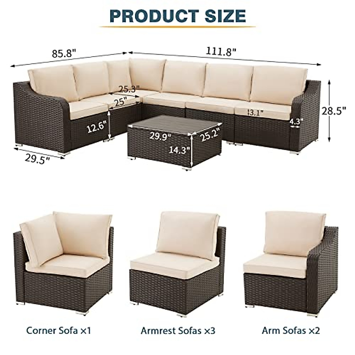 JOMEED 10-Pieces Patio Furniture Sets Rattan Wicker Outdoor Sectional Furniture Set Conversation Sofa Set with Table & Thick Cushion (10-Pieces Beige)