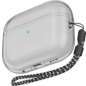 AhaStyle Clear Airpods Pro 2 Case (2023/2022) Soft TPU Protective Covers Come with Hand Strap Compatible with Apple AirPods Pro 2 [USB-C/Lightning Cable] Charging Case (Black)