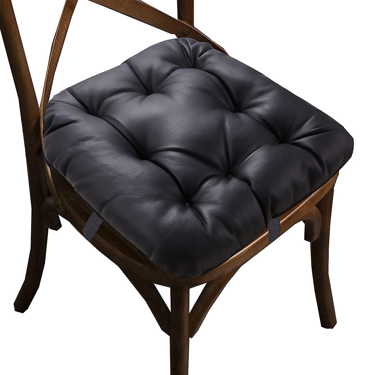 Big Hippo Chair Pads,Soft Leather Tufted Chair Seat Cushion Thicken U-Shape Chair Cushion Padding with Elastic Bands for Home Office Outdoor(Black-1pc)