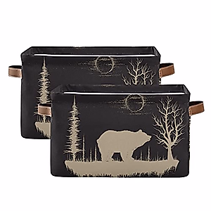 Animal Bear Forest Tree Storage Bins Basket, Moon Collapsible Storage Cube Rectangle Storage Box with Handles for Shelf Closet Nursery Bedroom Home Office 1 Pack