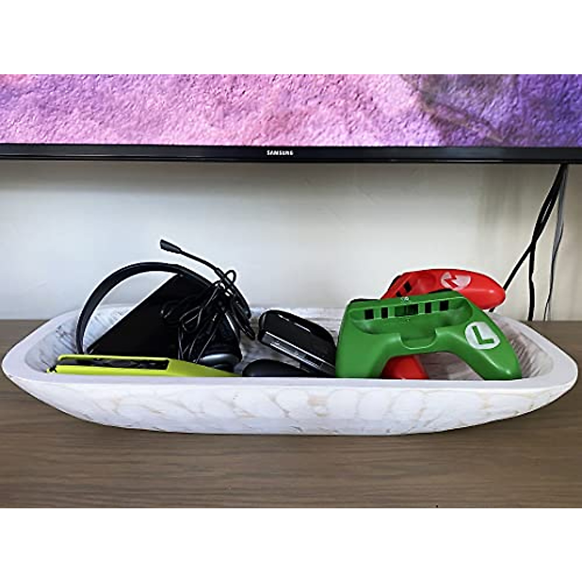 X-Large 23" White Dough Bowl, Hand-carved Mango Wood Tray, Rustic, Decorative, Hostess Gift, Farmhouse Decor, Lots of Uses Including: Decorative Dining Table Center Piece and Dough Bowl Candles