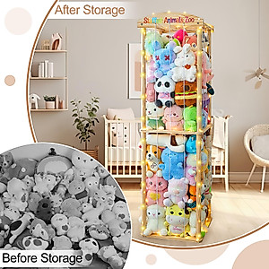Basumee Stuffed Animals Storage Zoo with LED Light Large Wood Kids Toy Storage Organizer Holder for Stuffed Animals Girls Boys Nursery Room Bedrooms Stuff Animals Organizer