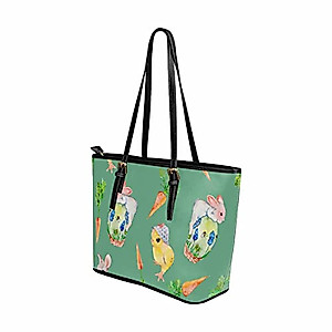InterestPrint Easter Chicks and Rabbit Colorful Tote Bags Women's Leather Handbags Ladies Shoulder Bag