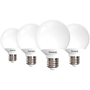 Sunco Globe Light Bulbs, G25 LED Vanity Bulbs for Bathroom, Round Ambient Decorative Bulb, 450 LM, 2700K Soft White, Dimmable, 6W, E26 Base, Frosted, CRI92, Damp Rated UL 4 Pack