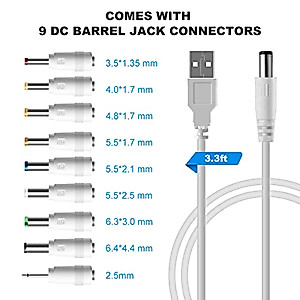 LANMU USB to DC Power Cable,Universal 5V DC Jack Charging Cable Power Cord with 9 Interchangeable Plugs Connectors Adapter Compatible with Massage Wand,Router,Speaker and More Devices