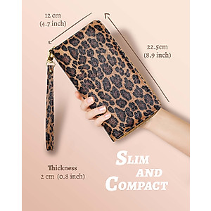 Yarnic Leopard Wallet-Wallet for Women with Credit Card Holder Money Pockets Wristlet Band Wallet Case Coin Money Clip Woman Purse with RFID Blocking Large Capacity with Zipper Cheetah Wallet