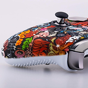 9CDeer 1 x Protective Customize Transfer Print Silicone Cover Skin Small Skulls + 6 Thumb Grips Analog Caps for Xbox Elite Wireless Controller Compatible with Official Stereo Headset Adapter