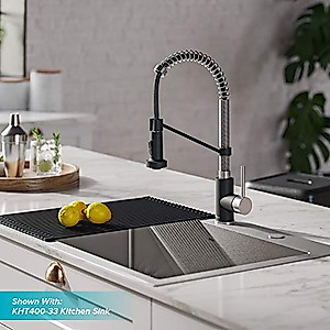KRAUS Bolden Commercial Style 2-Function Single Handle Pull Down Kitchen Faucet in Stainless Steel/Matte Black, KPF-1610SSMB (Pack of 1)