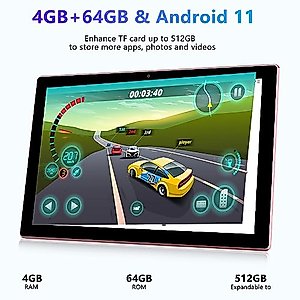 2023 Newest 2 in 1 Tablet, 10 inch Android 11 Tablets with Keyboard Case Mouse Stylus, 4GB RAM+64GB ROM 1.8GHz Quad Core, 1280*800 IPS HD Touch Screen, 8MP Dual Camera, Games, Wi-Fi, BT Tableta PC