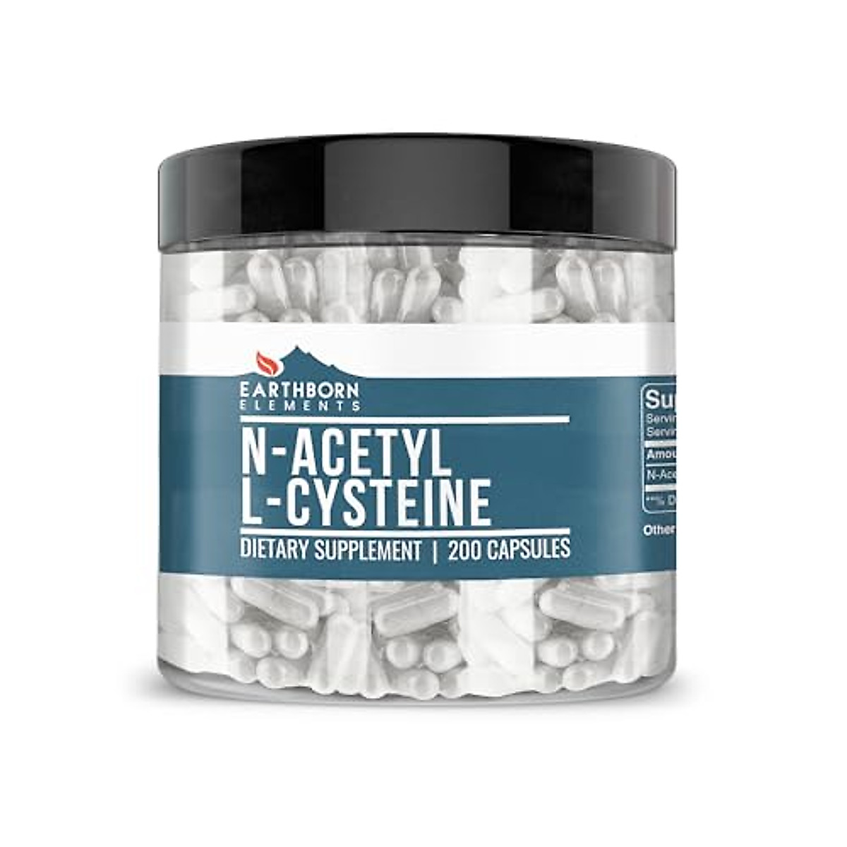 Earthborn Elements NAC N-Acetyl L-Cysteine 200 Capsules, Pure & Undiluted, No Additives