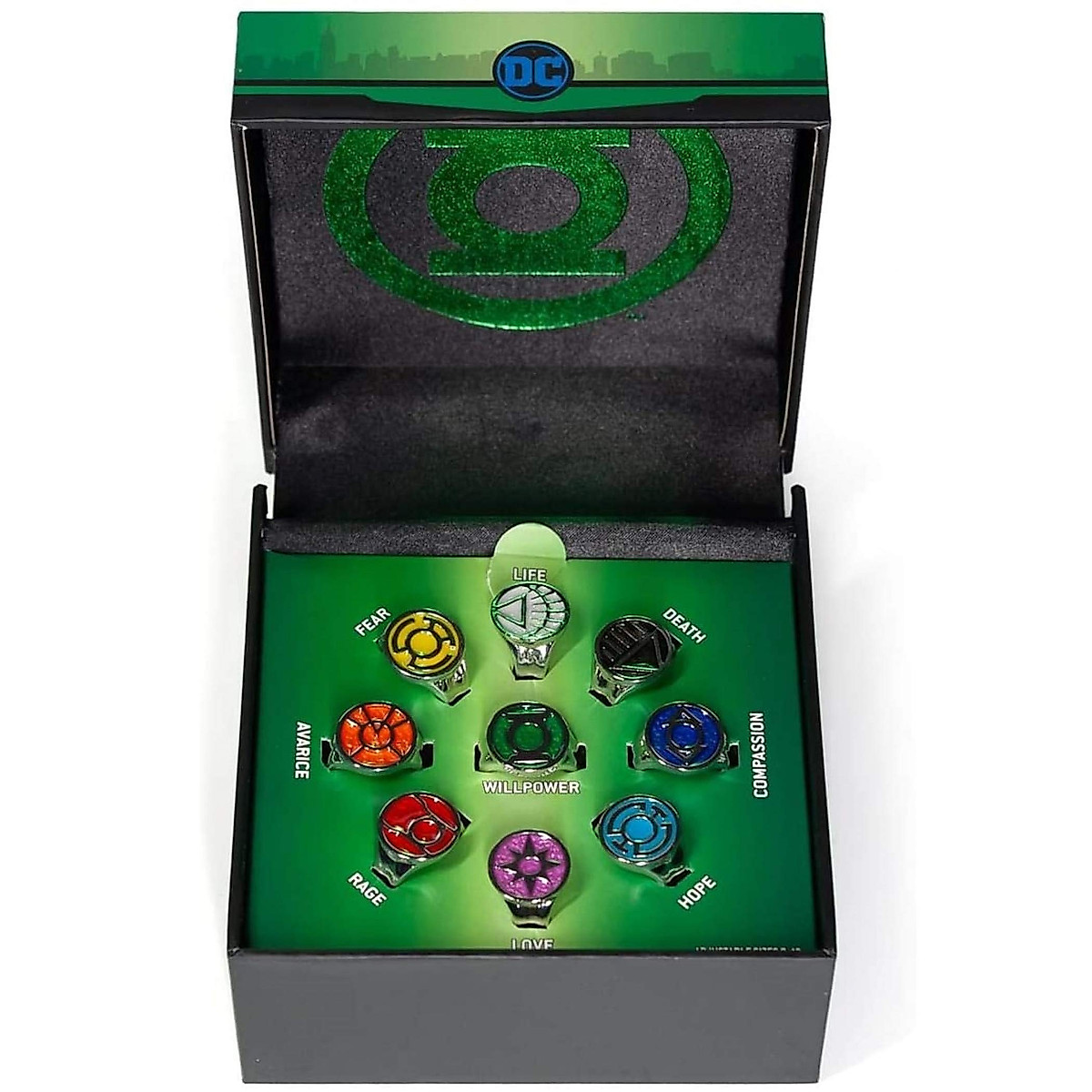 DC Comics Green Lantern Power Rings Emotional Spectrum | Includes 9 Adjustable Rings Featuring Each Emotion