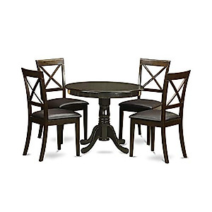 East West Furniture ANBO5-CAP-LC Antique 5 Piece Kitchen Set for 4 Includes a Round Table with Pedestal and 4 Faux Leather Dining Room Chairs, 36x36 Inch, Cappuccino