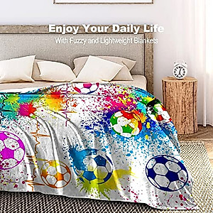 Soccer Blanket Sports Soccer Ball Throw Blanket Ultra Soft Flannel Blanket Gifts for Kids Adults 50"X40"