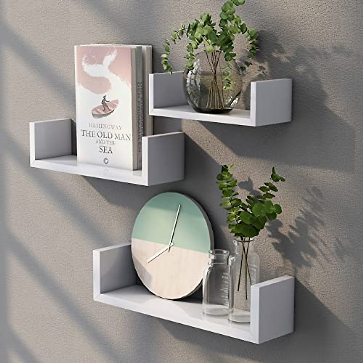 AMADA HOMEFURNISHING Floating Shelves, Rustic Bathroom Wall Shelves AMFS01 & White Floating Shelves U Shaped AMFS13-W