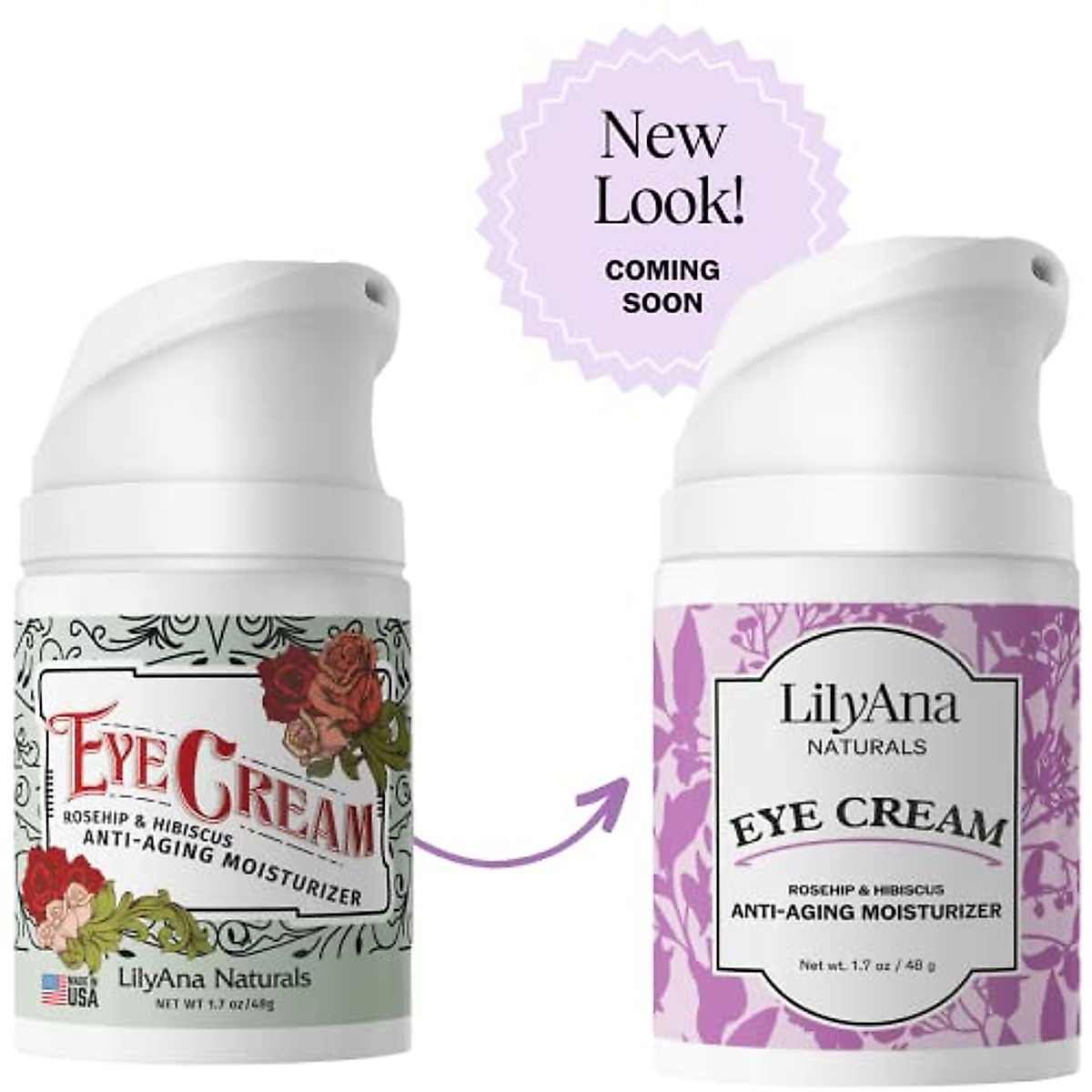 LilyAna Naturals Eye Cream - Eye Cream for Dark Circles and Puffiness, Under Eye Cream, Anti Aging Eye Bag Cream, Improve the look of Fine Lines and Wrinkles - Skin Care Products - 1.7 oz