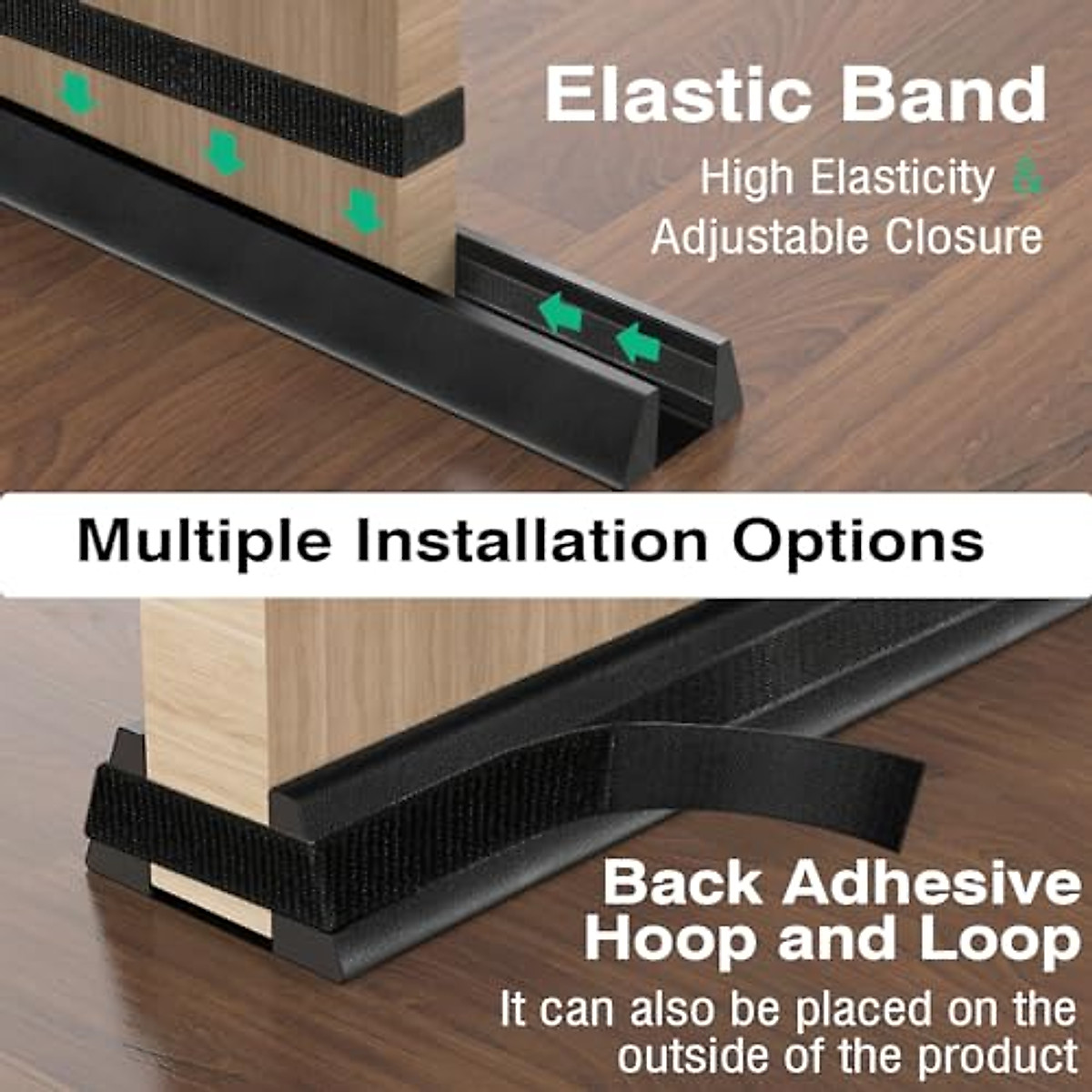 Lewondr Door Draft Stopper 36 Inch Waterproof Under Door Draft Noise Blocker Soundproof Cuttable Trapezoid Strong Adhesive Weather Stripping Door Seal Under Door for Reduce Dust Air Door Sweep, Black