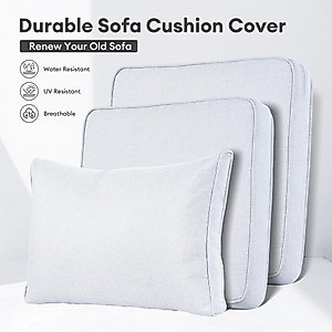 ovios Patio Cushion Covers, Waterproof Cushion Cover for Outdoor Furniture, Sofa, Couch, Ottoman Seat Back Cushion Cover with Zipper (8 Covers, Grey)