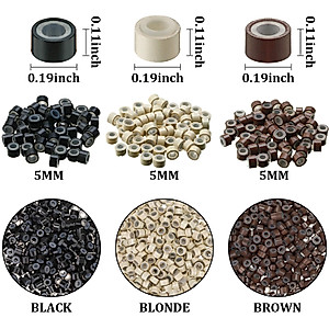 Hair Extension Kit Pliers Pulling Hook Needle Bead Device Tool Kits and 600 Pieces Silicone Lined Micro Rings (Black, Blonde and Brown Beads)