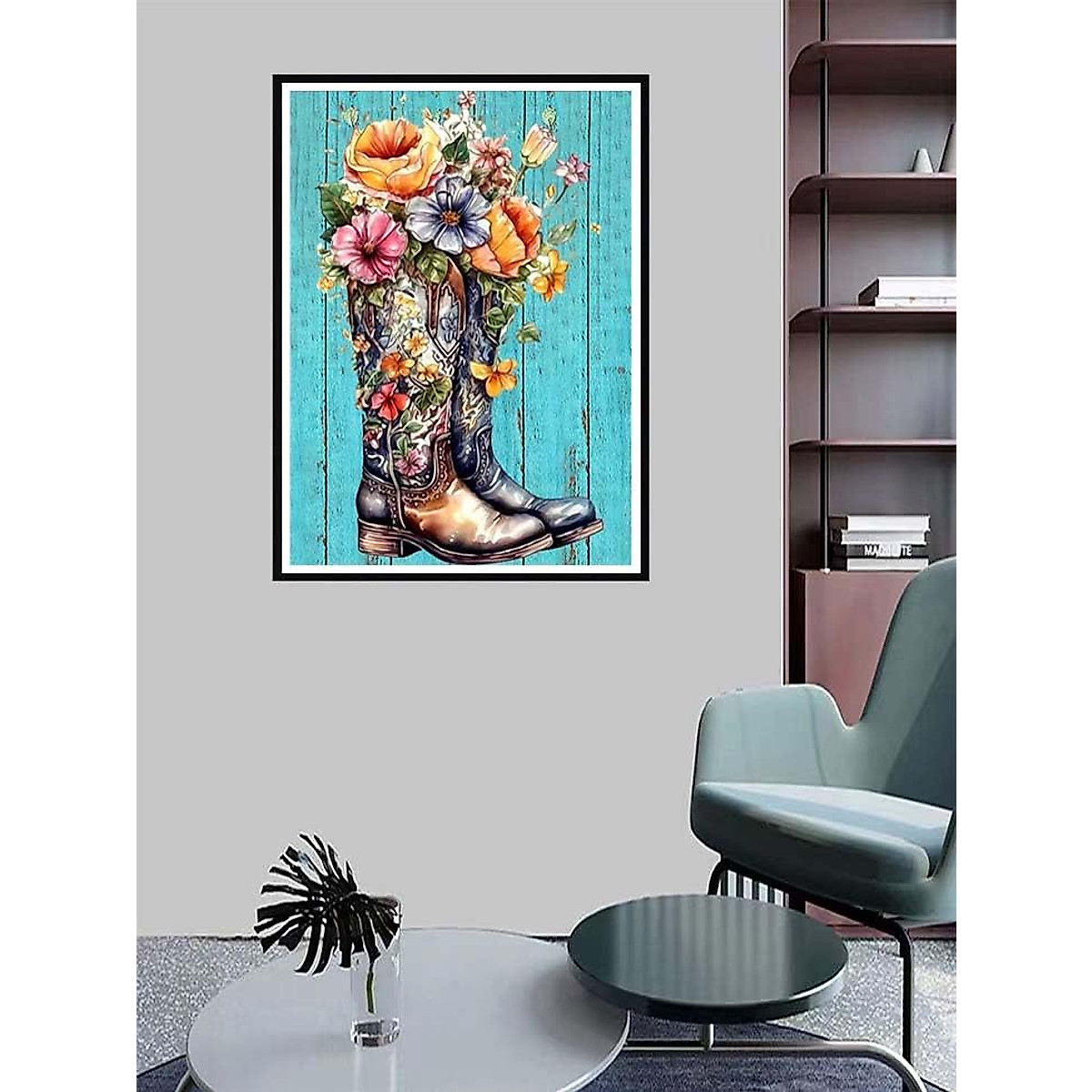 ZQEATRY Diamond Art Paintings Kits for Adults,DIY Boot Flower Diamond Art Kits for Adults Beginner, 5D Round Full Drill Diamond Dots Gem Art Crafts for Home Wall Decor 12x16inch