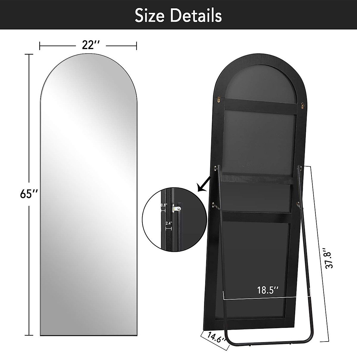 PexFix Full Length Mirror, 65''x22'' Black Arched Mirror Large Floor Mirror Standing Leaning Hanging [65''x22'' - Black]