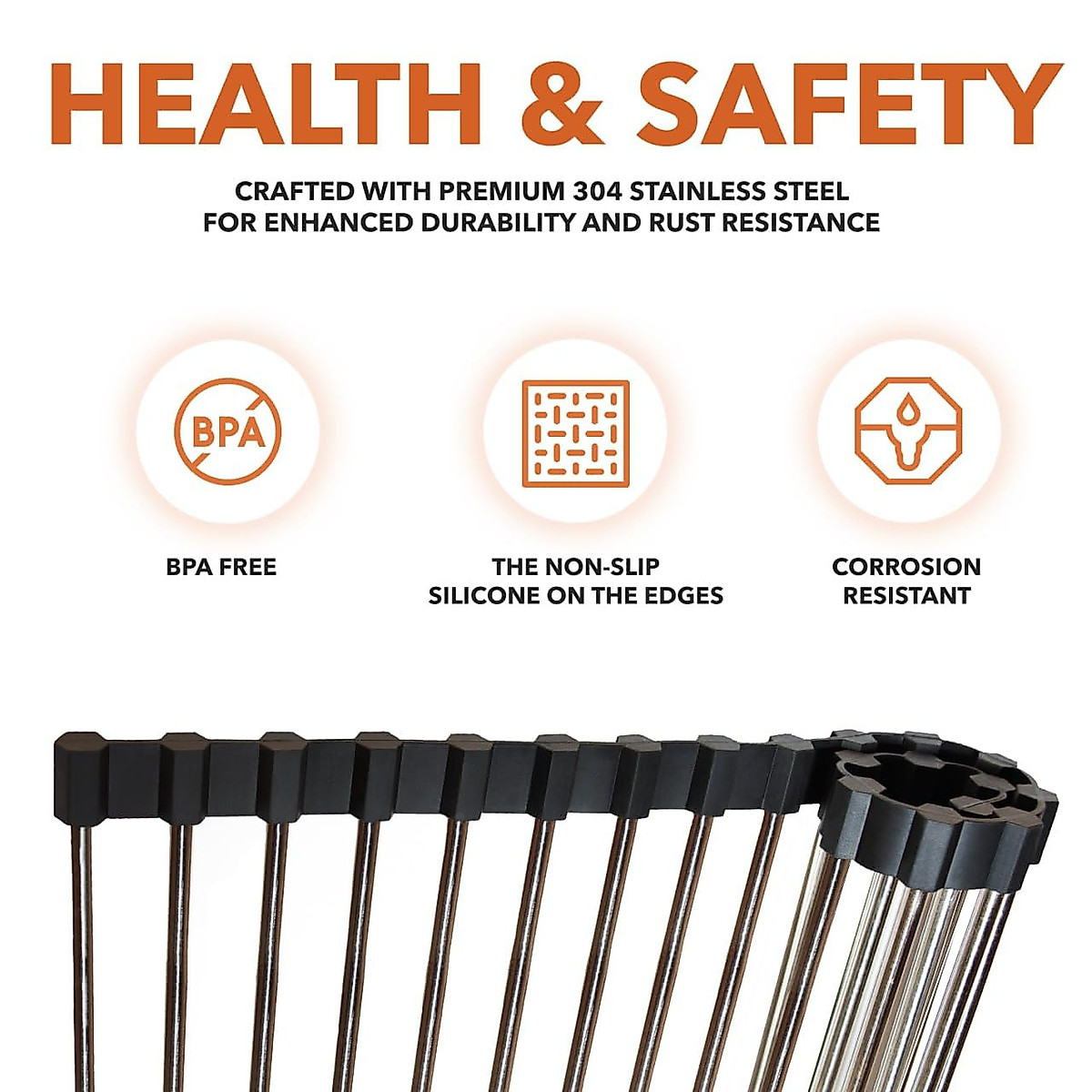 Roll Up Dish Drying Rack 21" x 16" - Over The Sink for Kitchen Counter, Foldable SUS304 Stainless Steel Dish Drying Rack for Cups, Utensils, Fruits, Vegetables