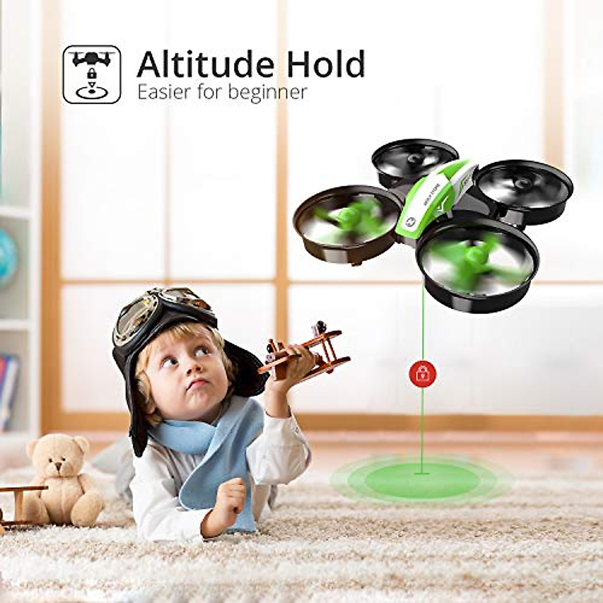 Holy Stone Kid Toys Mini RC Drone for Beginners Adults, Indoor Outdoor Quadcopter Plane for Boys Girls with Auto Hover, 3D Flip, 3 Batteries, Headless Mode, Xmas Toddler Gift, Green