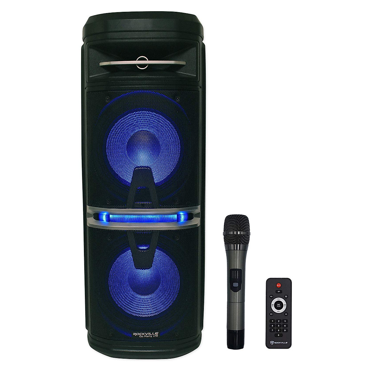 Rockville Go Party X10 Dual 10" Rechargeable Karaoke Machine System + (3) Mics