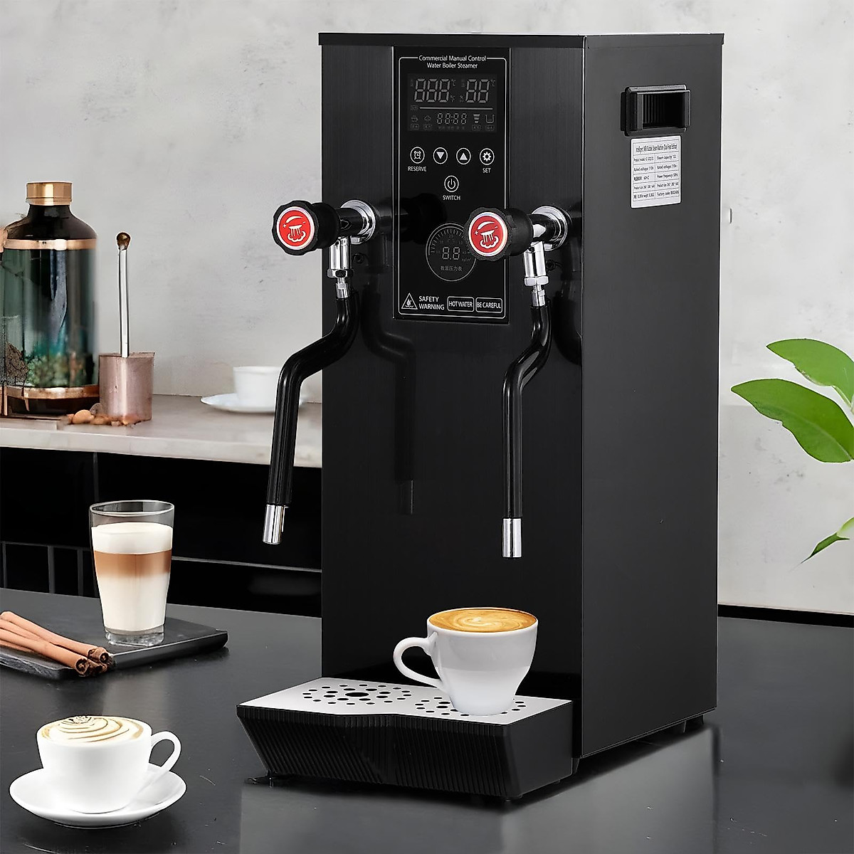 Commercial Milk Frother | 12L Milk Steamer Machine | 110 V 2000W Milk Foamer, Steam Milk Frothing Machine For Espresso Coffee Tea Coffee Shop Dessert Shop (Black)