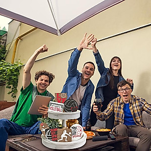 Volleyball Tiered Tray Decoration Set, Wooden Women's Volleyball Sports Decoration, Summer Autumn Farmhouse Ornament, Volleyball Sports Layered Tray Decor