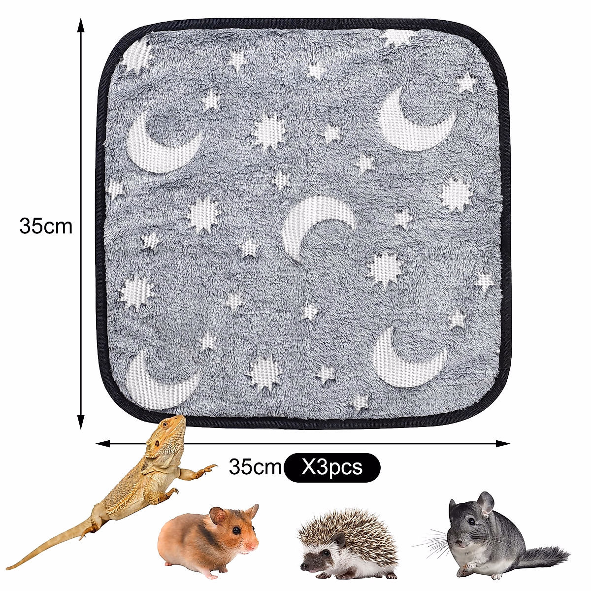 3PCS Guinea Pig Bedding Glow in Dark Small Pet Warm Liners Washable Hamster Bedding Pads, Absorbent & Anti Slip Rat Dragon Luminous Bedding Playing Mats for Small Animals, 14 inch