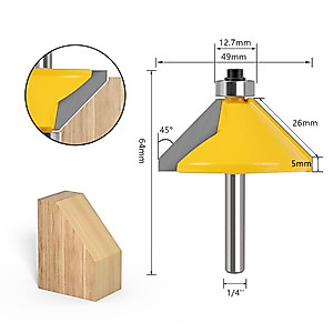 WSOOX 5PCS Chamfer Router Bits with 1/4" Shank Bevel Edge Forming Router bits (11.25°,15°,22.5°,30°,45°.)