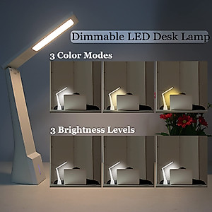 AOIRHLA Portable LED Desk Lamp, Rechargeable LED Lamp, Desk Lamp Battery Powered,Small Cordless Table Lamp, 3 Color Modes,3 Brightness Levels,White